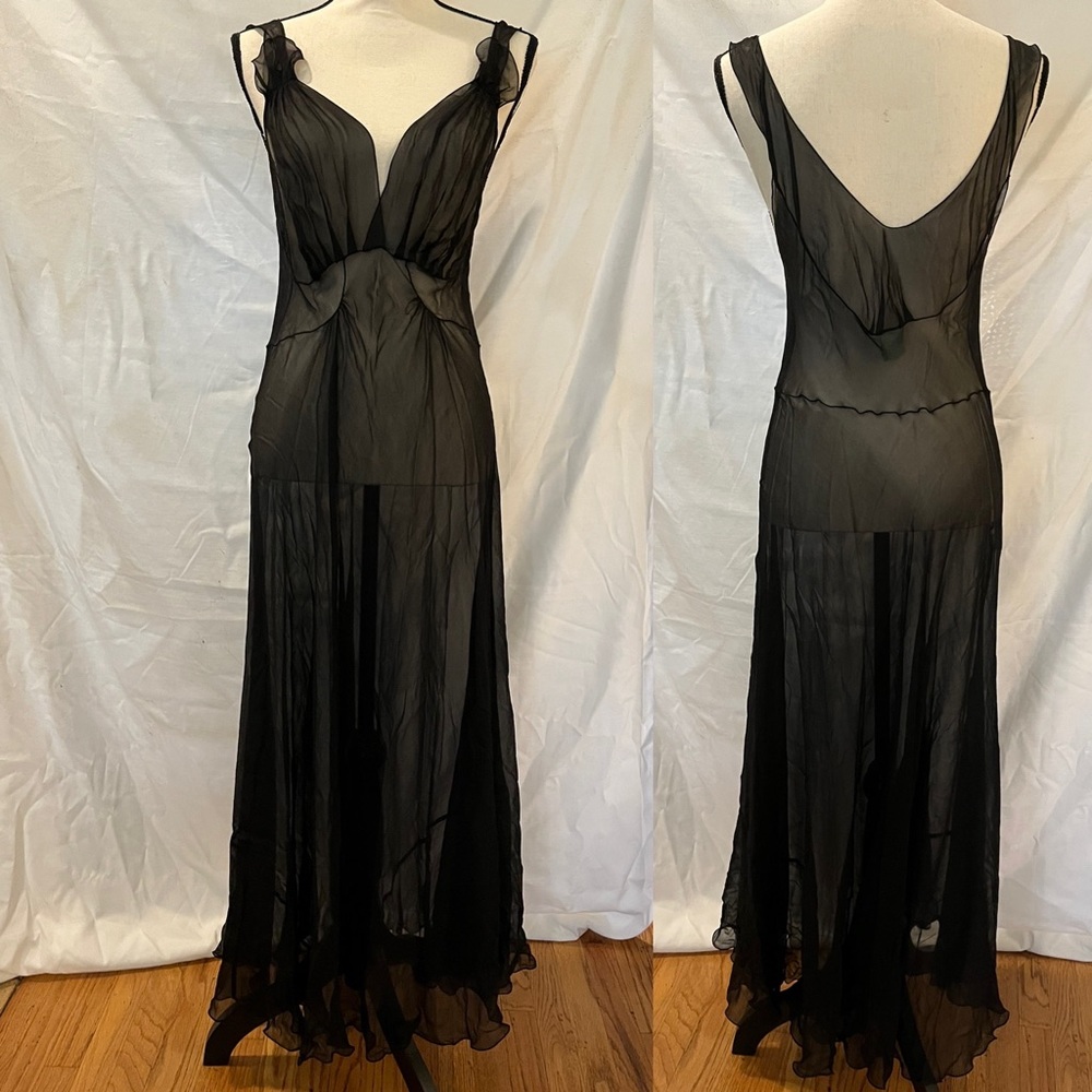 Vintage Silk Black Sheer Bias Cut Dress - Gem
